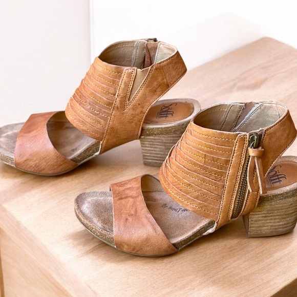Sofft | Shoes | Sofft Milan Distressed Brown Leather Comfort Zip Heels ...